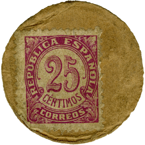 # SPAIN ☆ CIVIL WAR ENCASED POSTAGE STAMP • REPUBLICA 25c• TIMBRE ...