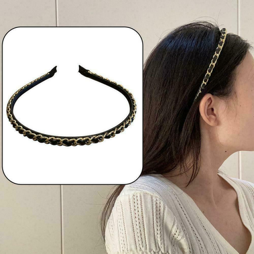 Women's Chain Hair Band Pu Leather Hair Bundle Simple Thin Headband ...