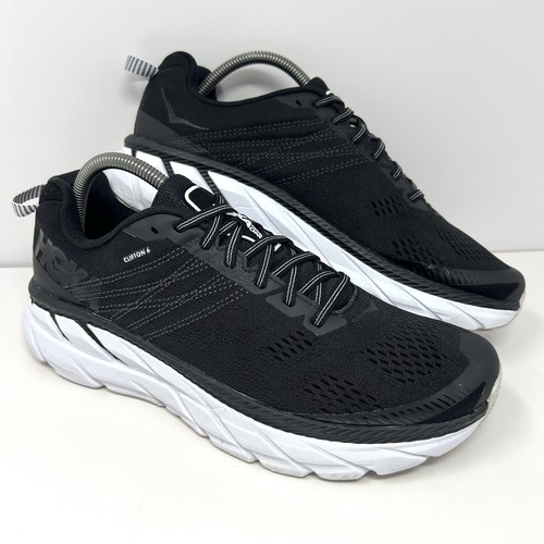 Hoka One Men’s Clifton 6 Running Shoe Sz 9 Black White Sneaker 1102872 ...