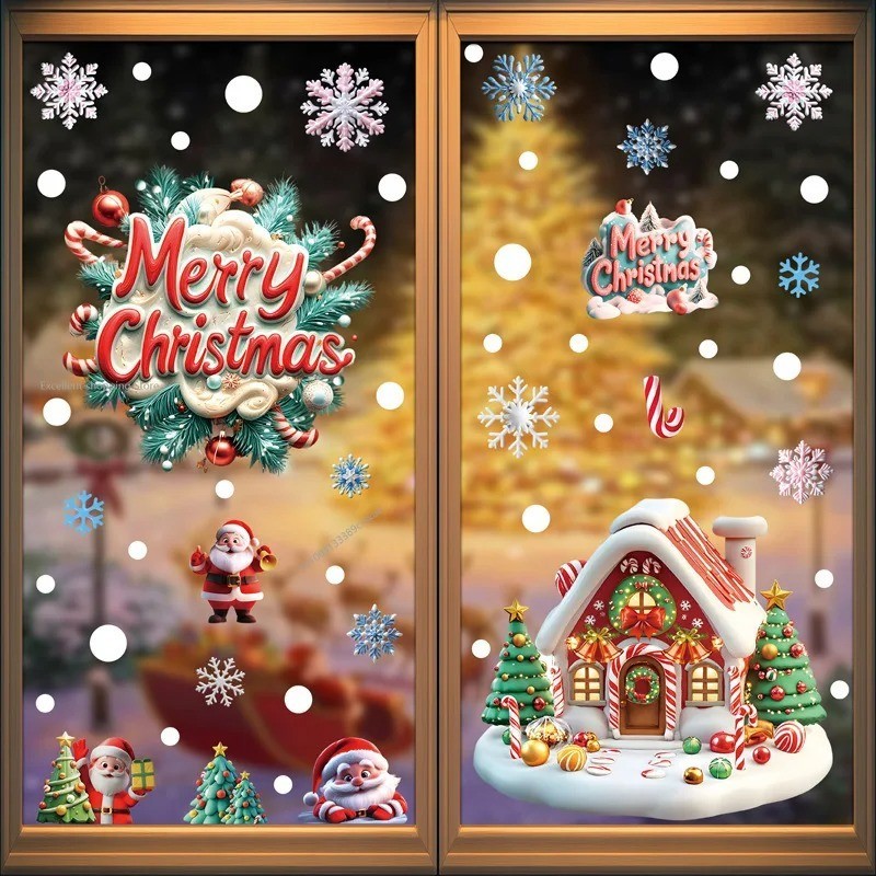 2025 Christmas Static Window Clings Gingerbread Man Snowman Snowflake ...