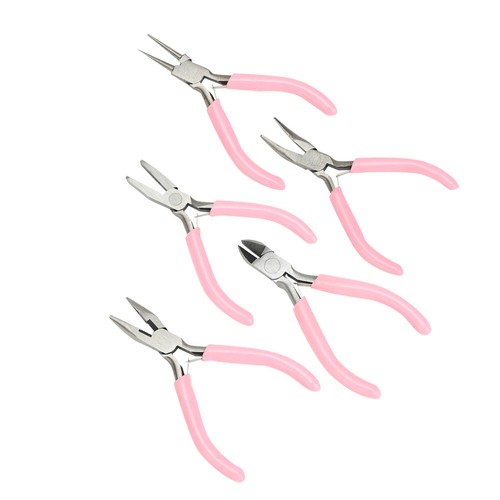 5pcs Mini Pink 4in Metal Pliers Set Kit Cutter Handwork Jewelry Crafts ...