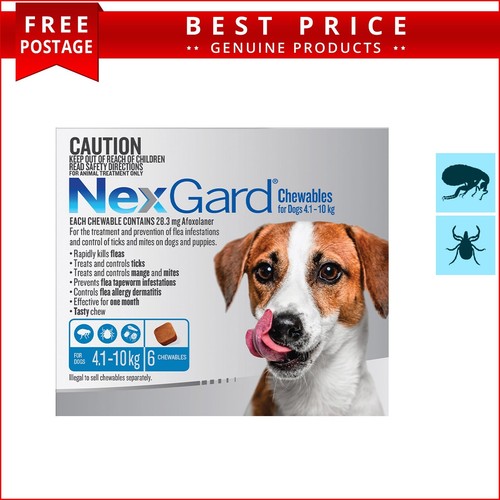 NEXGARD 4.1 to 10 Kg for Dogs 6 Doses BLUE Monthly Flea Tick Control ...