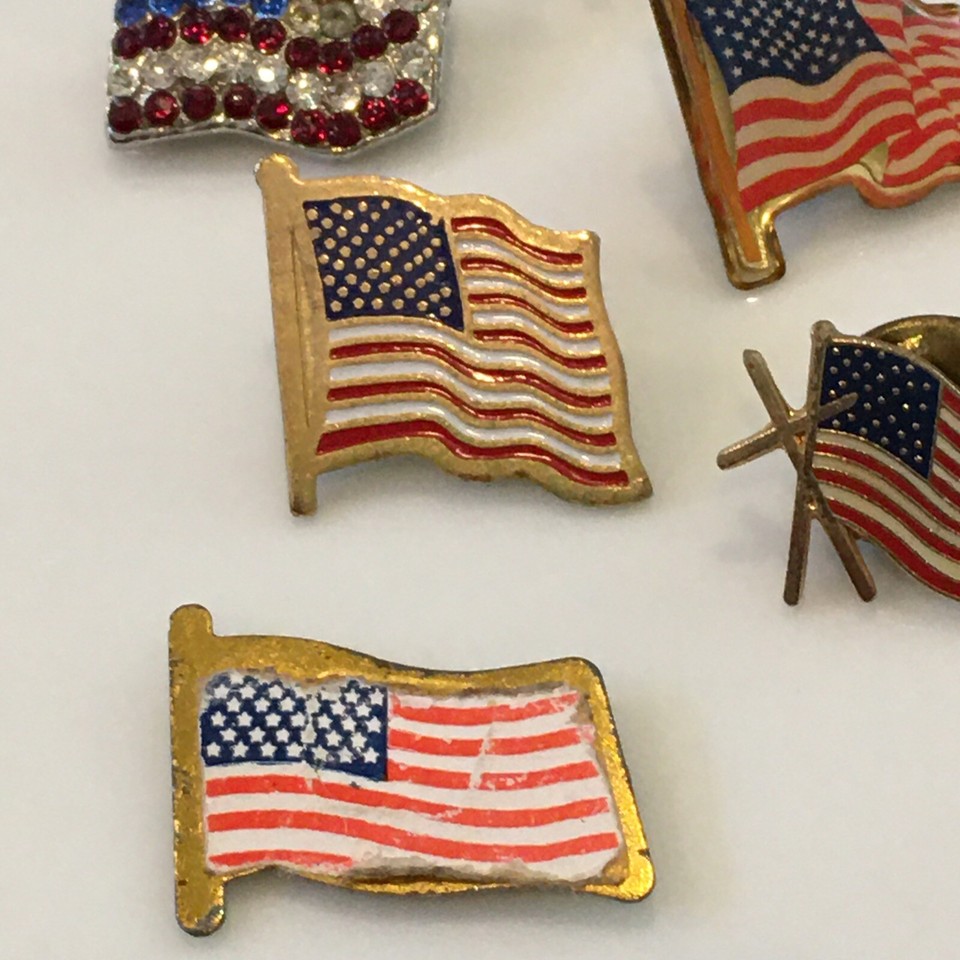 Vintage Pin Pinback American Flag Flags Hat Lapel Patriotic Rhinestones ...