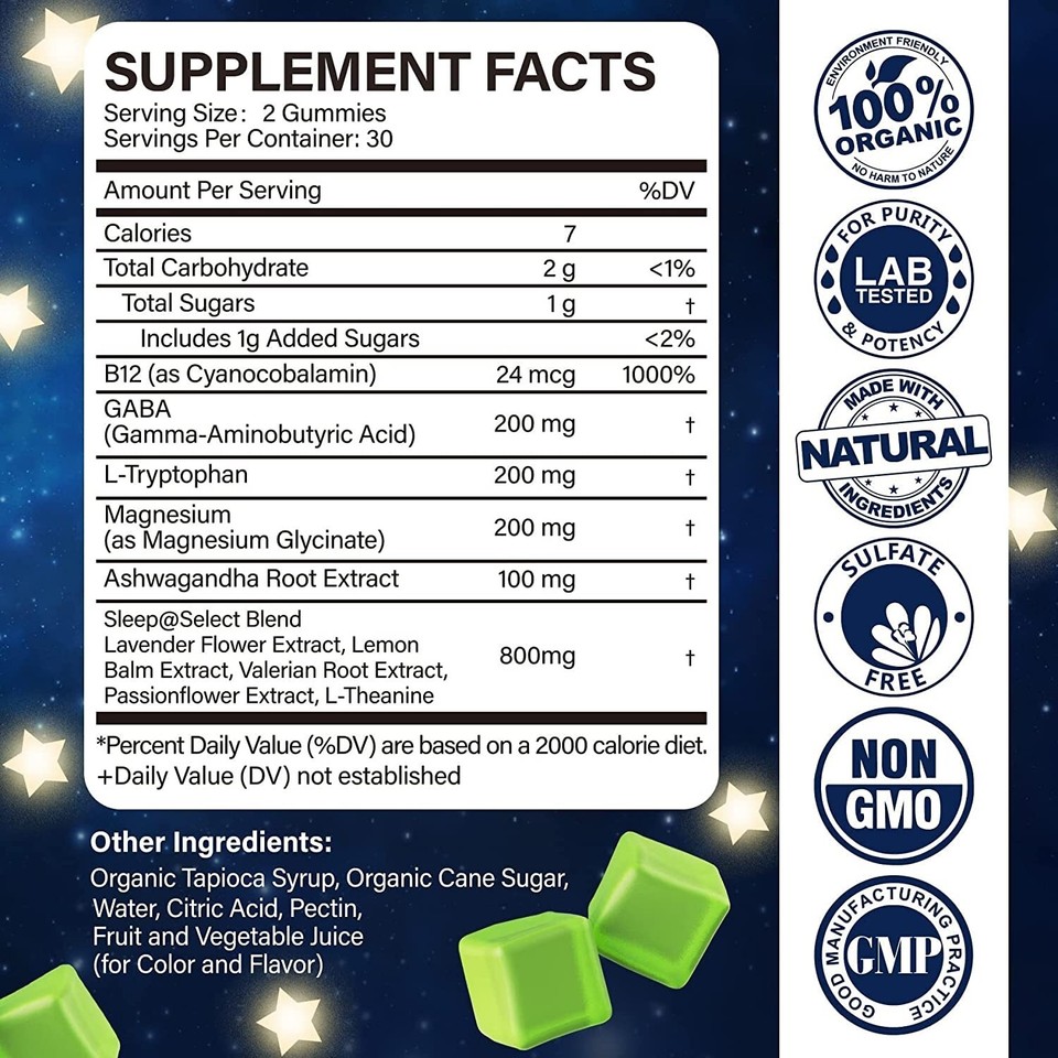 2 Pack NEVISS Melatonin Free Sleep Aid Gummies for Adults - GABA, L ...