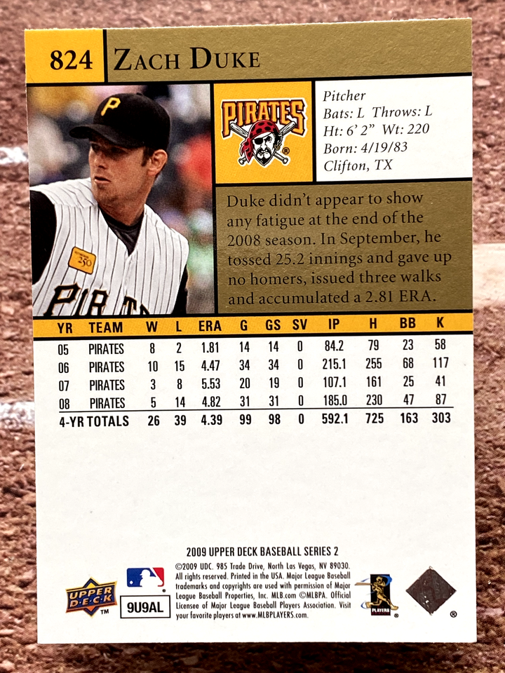 2009 Upper Deck Zach Duke #824 Pittsburgh Pirates | eBay