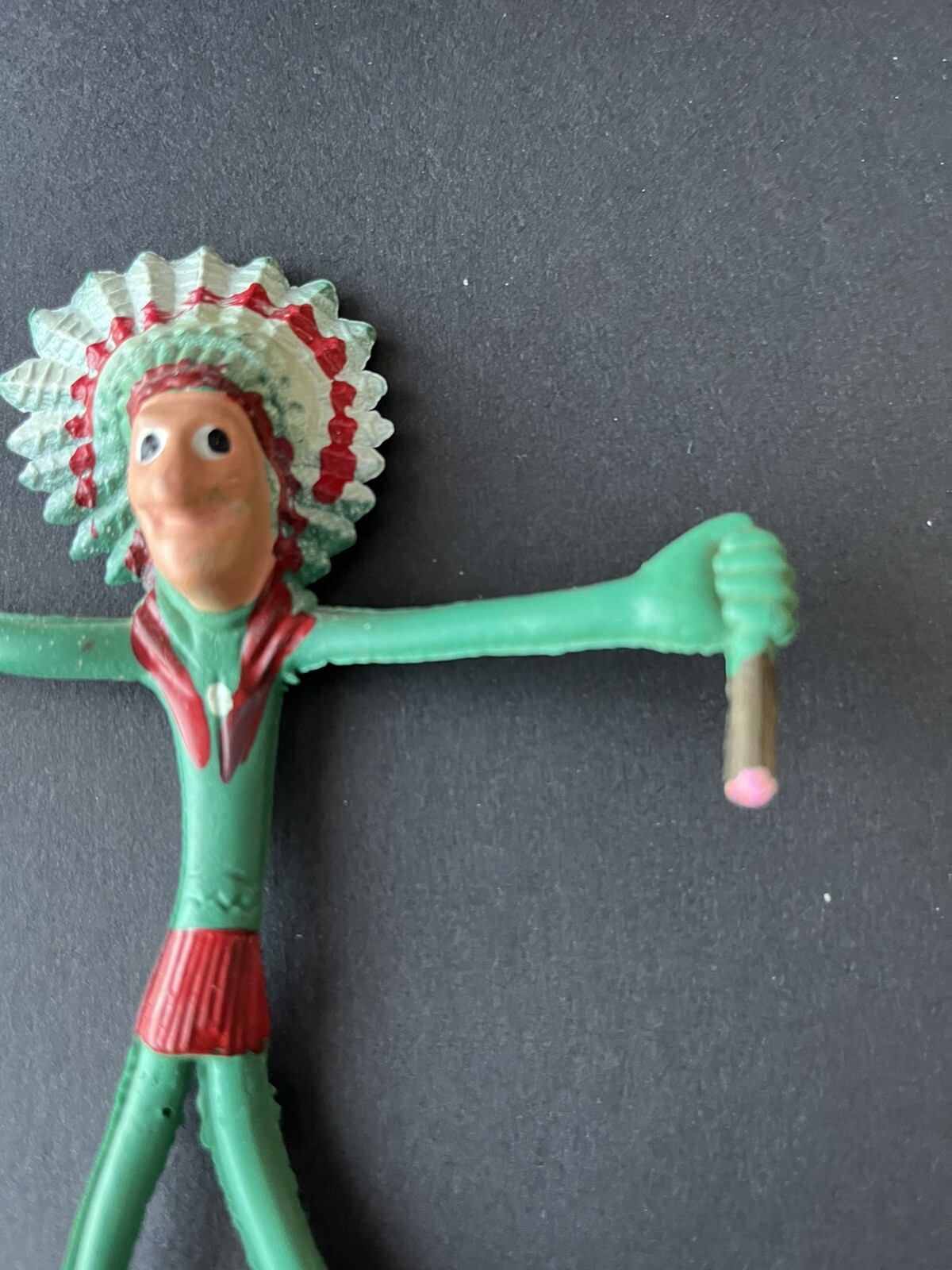 Vintage Indian Bendy Bendable Figure Chief Flexible Green Red Hatchet 2 ...