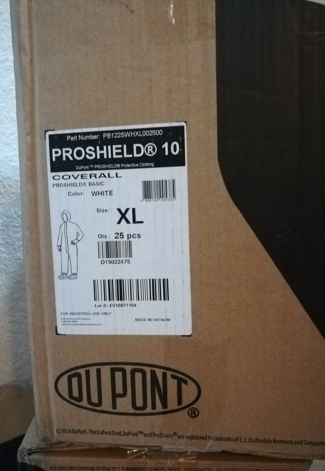 Case of 25 DuPont Coverall with Hood, Tyvek, Proshield, M L XL 2XL 3XL ...