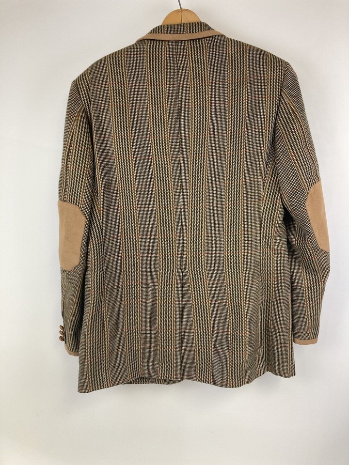 VTG 90s Suit Sport Coat Blazer Brown Plaid Elbow Patch Academia ...