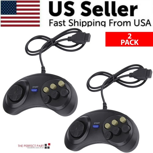 2X 6 Button Game Pad Controller For SEGA Genesis Black Old School ...