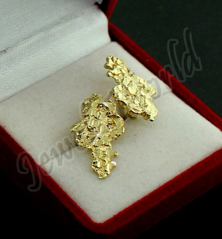 Men's Women's Kid's 10K Solid Yellow Gold Diamond Cut Nugget Stud ...