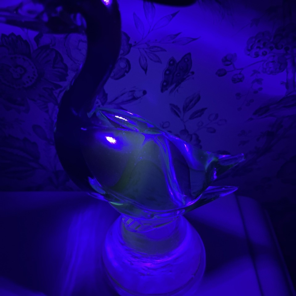 Vintage Murano Uranium Duck Swan Bird Blue Glow Green Art Glass Figure ...