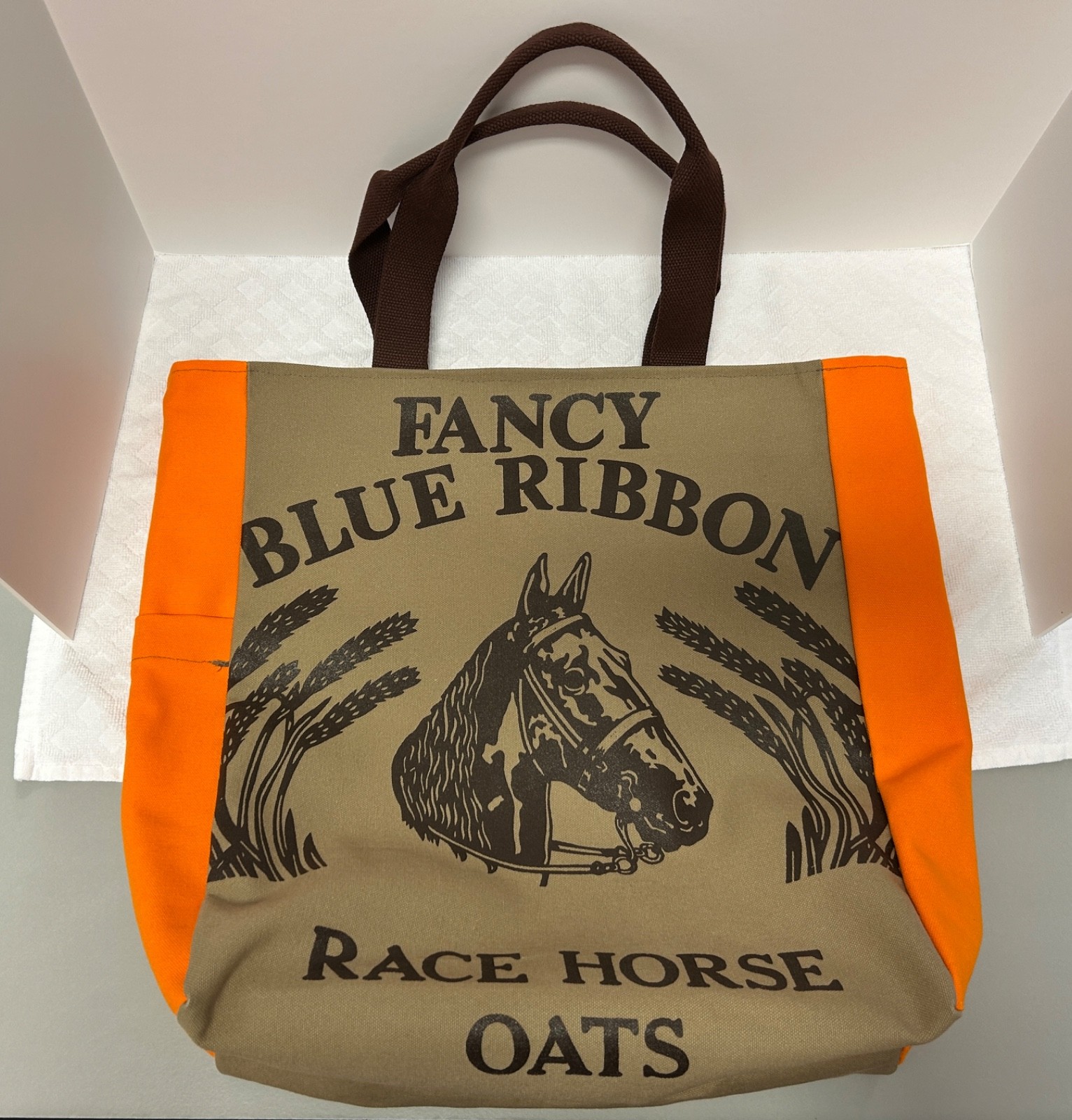 Rebecca Ray Canvas Equestrian Fancy Blue Ribbon Race Horse Oats Bag ...