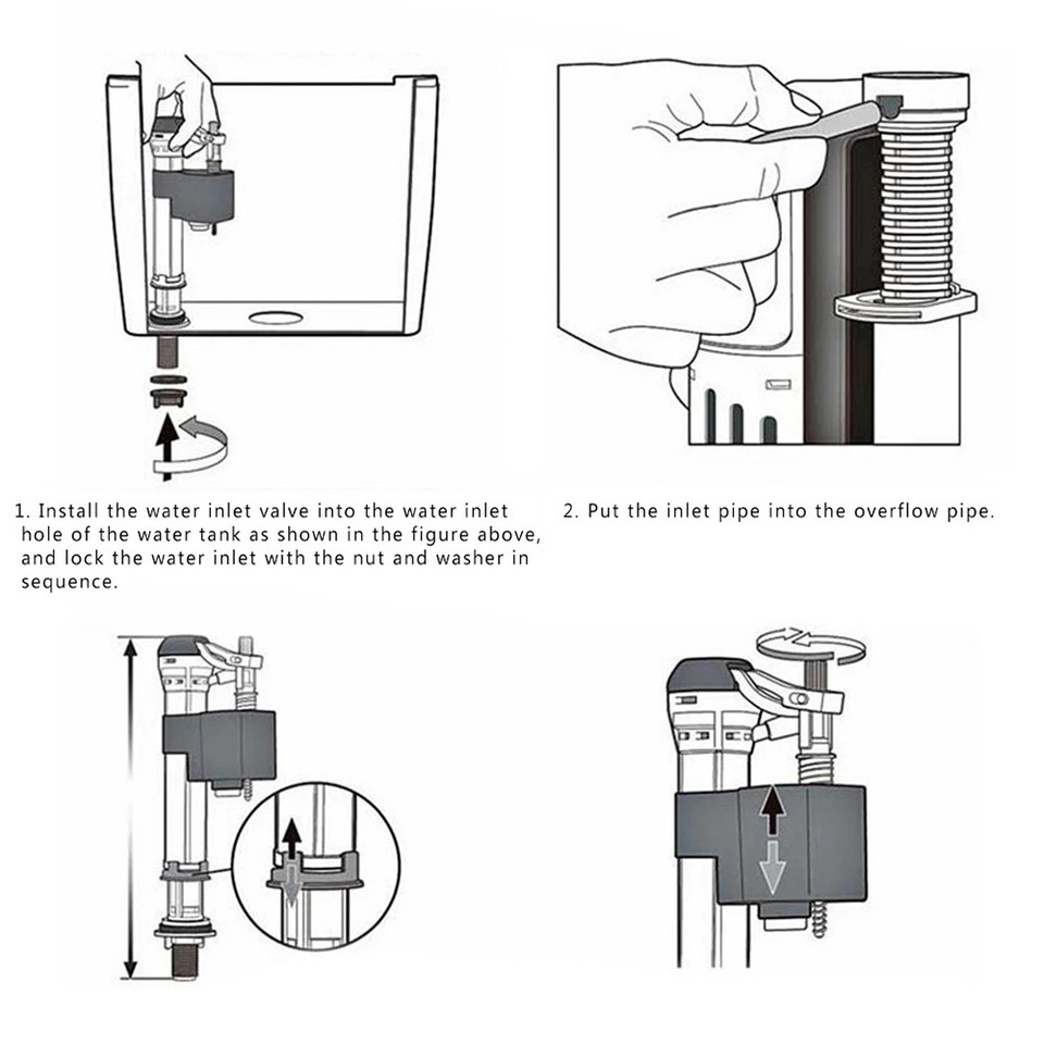 1/2" Bottom Inlet Toilet Cistern Fill Valve Adjustable Height Water ...
