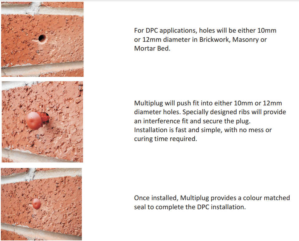 Universal DPC Injection Damp Proofing Blanking Wall Plugs 12mm FILL ...