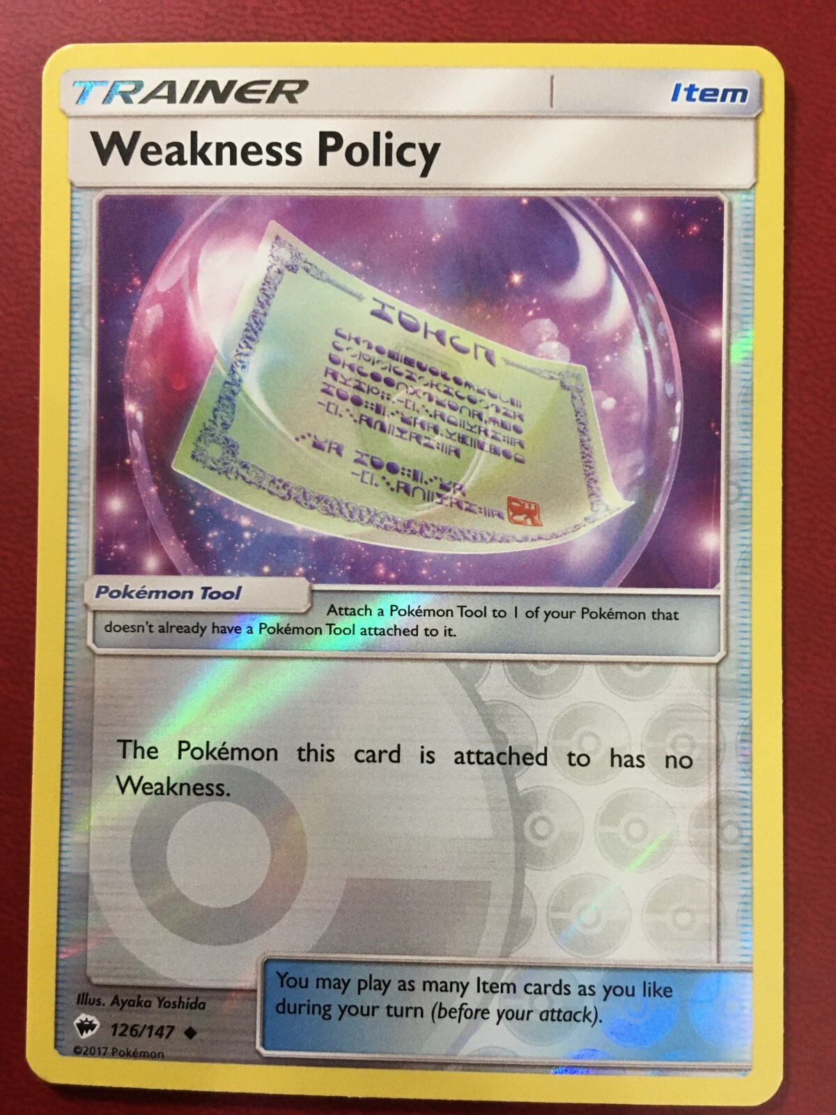 POKEMON WEAKNESS POLICY 126/147 BURNING SHADOWS UNCOMMON REVERSE HOLO ...
