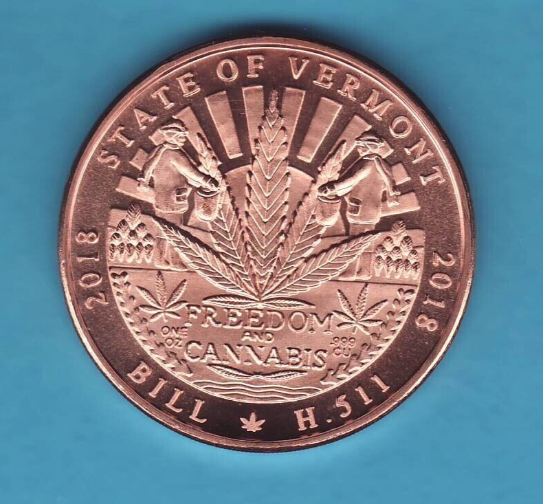 "Legalized" CANNABIS 1 oz. Copper Round Coin STATE OF VERMONT Design | eBay