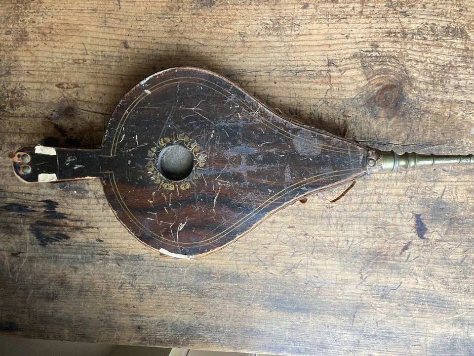 Antique beautifully painted primitive Bellows with old leather and ...