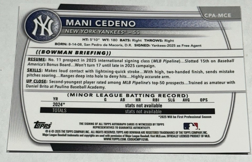 2025 MANI CEDENO BOWMAN CHROME 1ST CHROME AUTO !!! | eBay