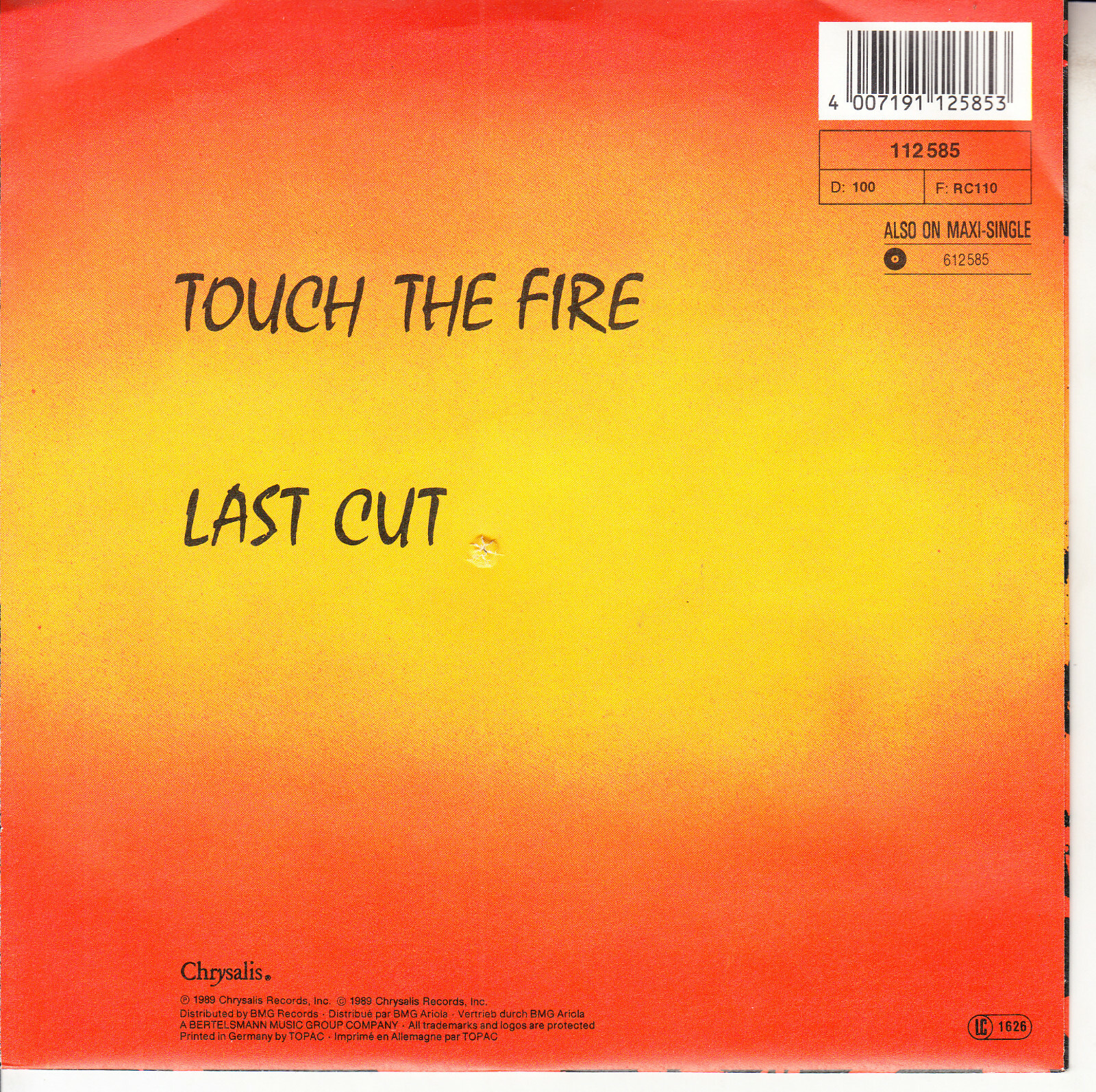 ICEHOUSE Touch The Fire PICTURE SLEEVE 7" 45 record NEW + juke box ...