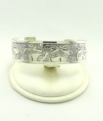 Signed RMT Rod Tenorio Bear Heartline 925 Sterling Silver Cuff Bracelet ...
