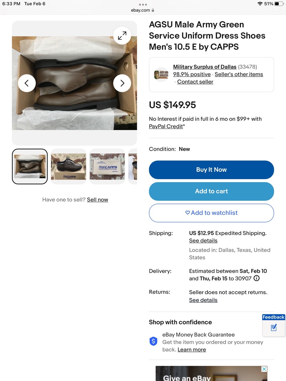 AGSU, Army Dress Uniform Shoes, Brown , Size 13E, By Capps, Army Issue ...