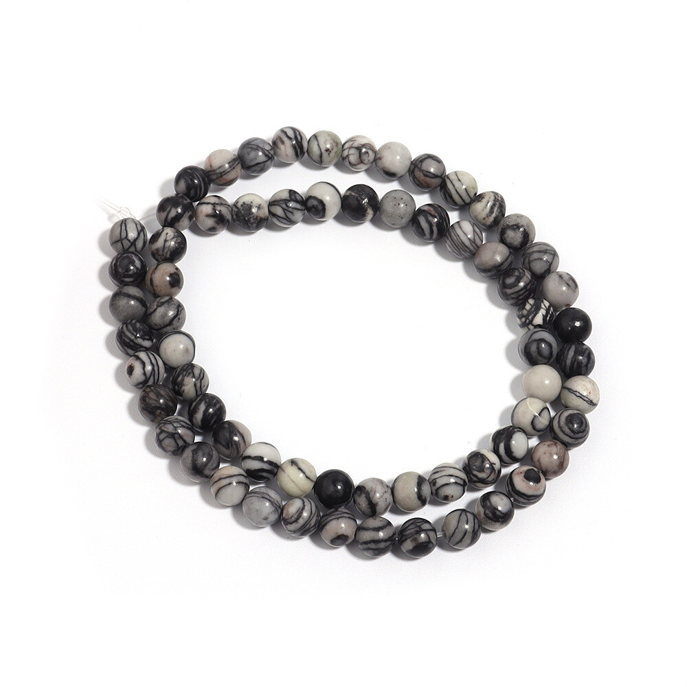 Natural Stone Black Network Round Spacer Beads Jewelry Making 4 6 8 10 ...