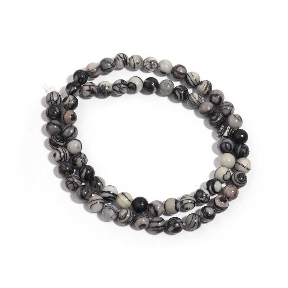Natural Stone Black Network Round Spacer Beads Jewelry Making 4 6 8 10 ...