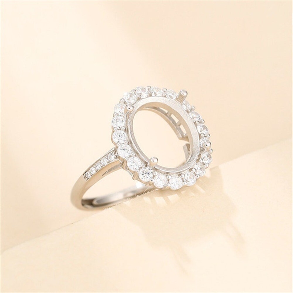 925 Silver Zircon Adjustable Ring Blank for 5x7mm/6x8mm/7x9mm Oval ...