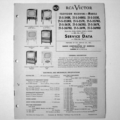 RCA ® Models 21-S-348K - 355K -357K -362K -367K -369K TV Service Manual ...