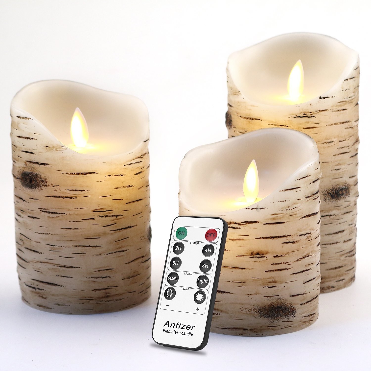 3 Pcs Flameless Birch LED Candles Moving Luminara Real Wax Battery ...