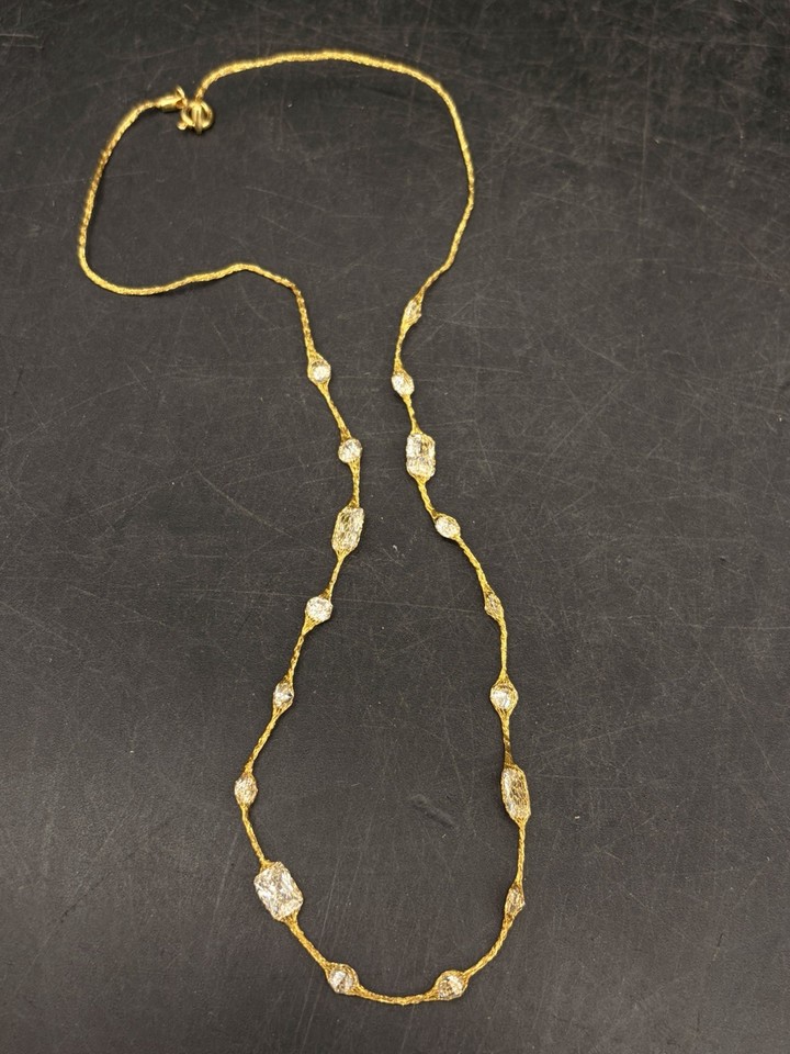 Hand Crafted Italian Zirconia 14K Yellow Gold 18" Spider Web Chain ...