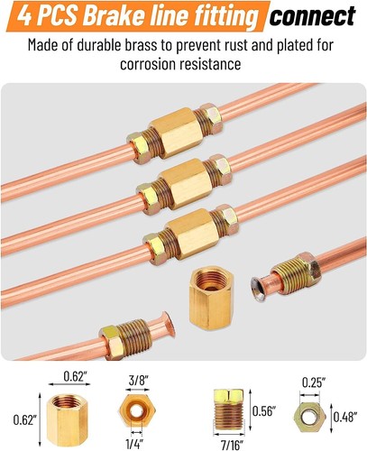 Brake Line Pipe Repair Kit 25Ft 1/4 Copper Pipe Flaring Tool w/ 20 Nuts ...
