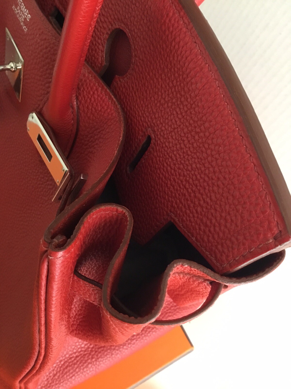 100% AUTH HERMES BIRKIN 35 Red Clemente Leather .Fran… - Gem