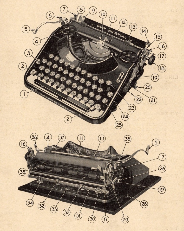 Barr Universal Typewriter Instruction Manual Antique Vtg Barr Morse ...