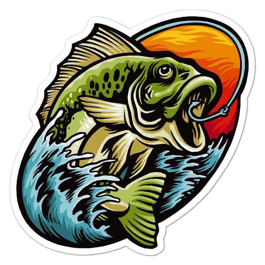 Jumping Bass Fish, Vinyl Decal Sticker, Indoor Outdoor, 3 Sizes, #7805 ...