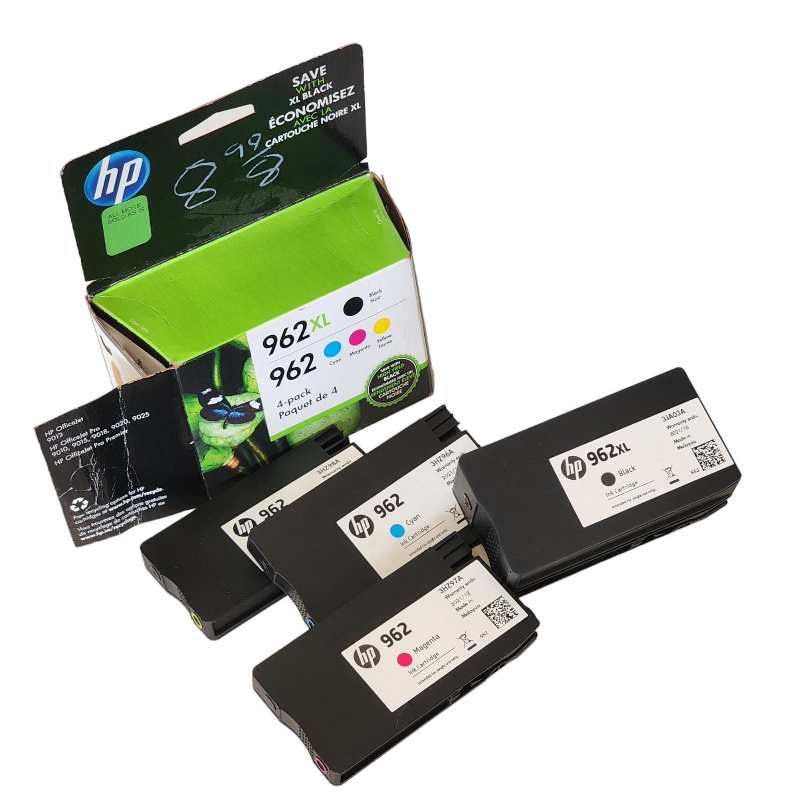 Lot Of 4 Genuine OEM HP Ink Cartridges -962 XL Black, 962 Cyan, Yellow ...