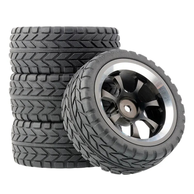 4Pcs Tires w/ Aluminum Wheels Rim 12mm Hex for 1:10 RC On Road Drift ...