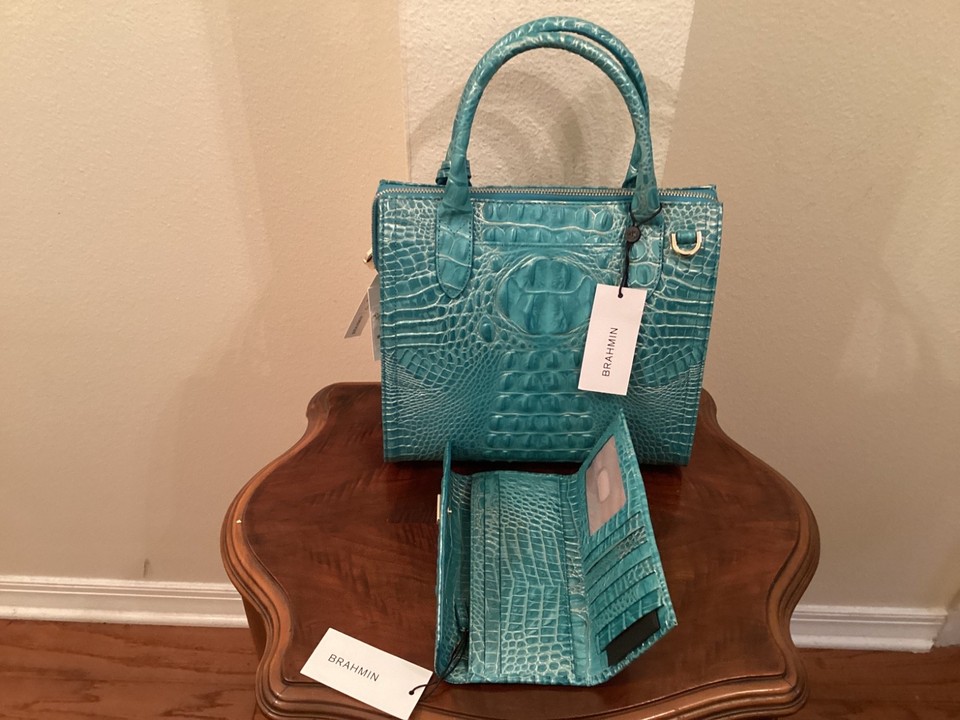 NWT BRAHMIN SMALL CAROLINE IN MERMAID GREEN And VERONICA WALLET | eBay