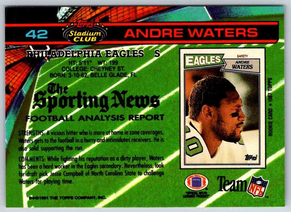 1991 Topps Stadium Club Football Andre Waters #42 Football Card | eBay