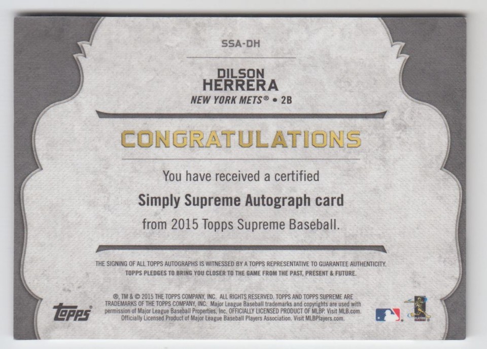 2015 Topps Supreme Simply Supreme Autographs #SSADH Dilson Herrera | eBay