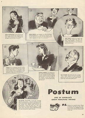 1943 vintage beverage AD POSTUM and Instant Postum Nice cartoon ad ...