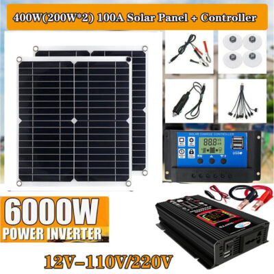 6000W 400W 2*Solar Panel System Kit Complete Solar Power Generator 100A ...