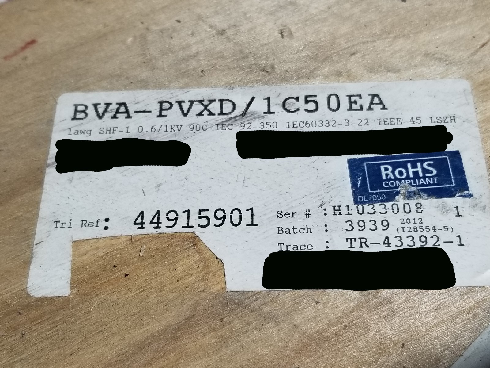 Tricab BVA-PVXD/1C50EA #1awg SHF-1 LSZH Marine Power/Control Ground ...