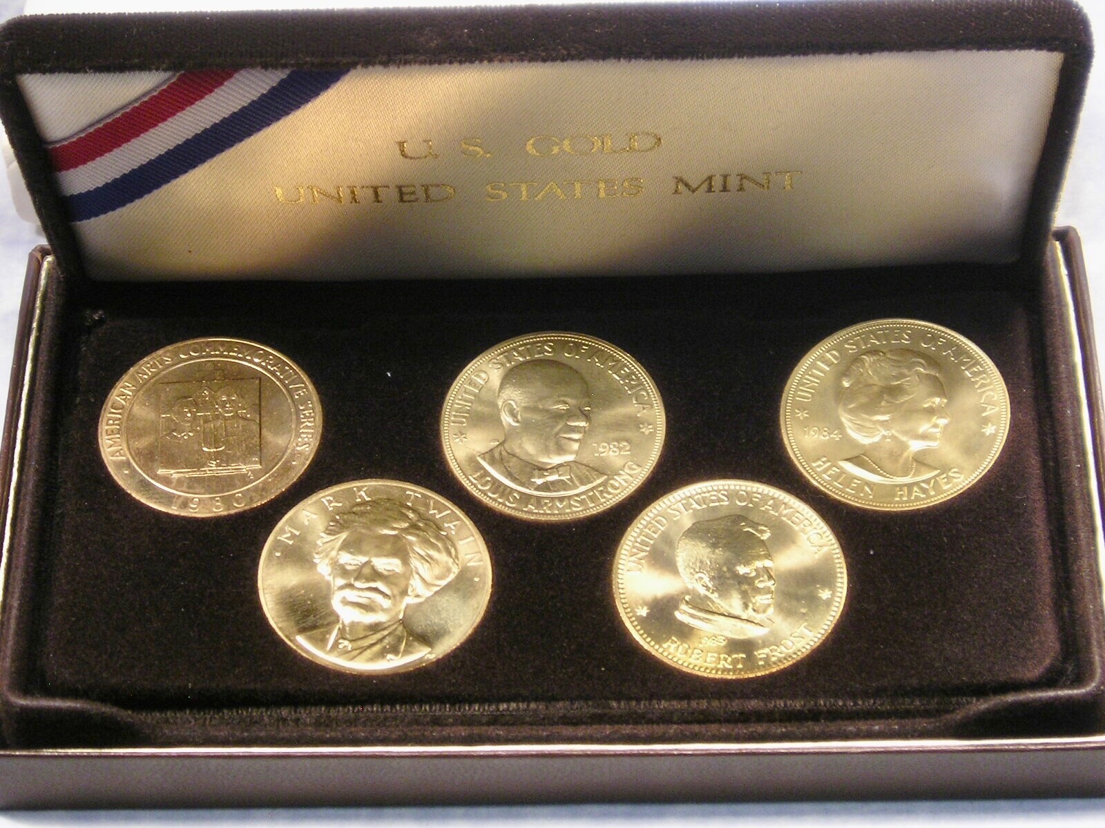 1980-1984 AMERICAN ARTS COMMEMORATIVES 5 GOLD COINS 1 OUNCE EACH w ...