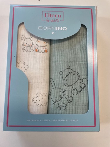 Bornino Mullwindeln süßes 2er Set Baby 100% Baumwolle in Geschenk-Box ...