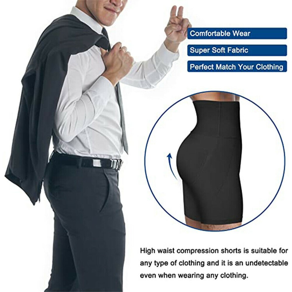 Men Compression Hi-Waist Boxer Shorts Tummy Slim Sauna Body Shaper ...
