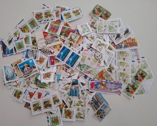 MALAYSIA Job lot Used Franked Stamps, On/off paper, closely cut ...