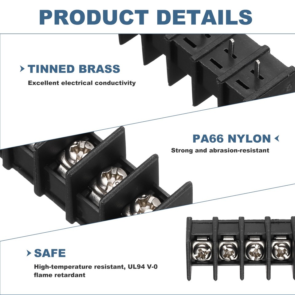 10pcs 25C-7.62 5 Positions Terminal Block 300V 15A 7.62mm Pitch Black ...