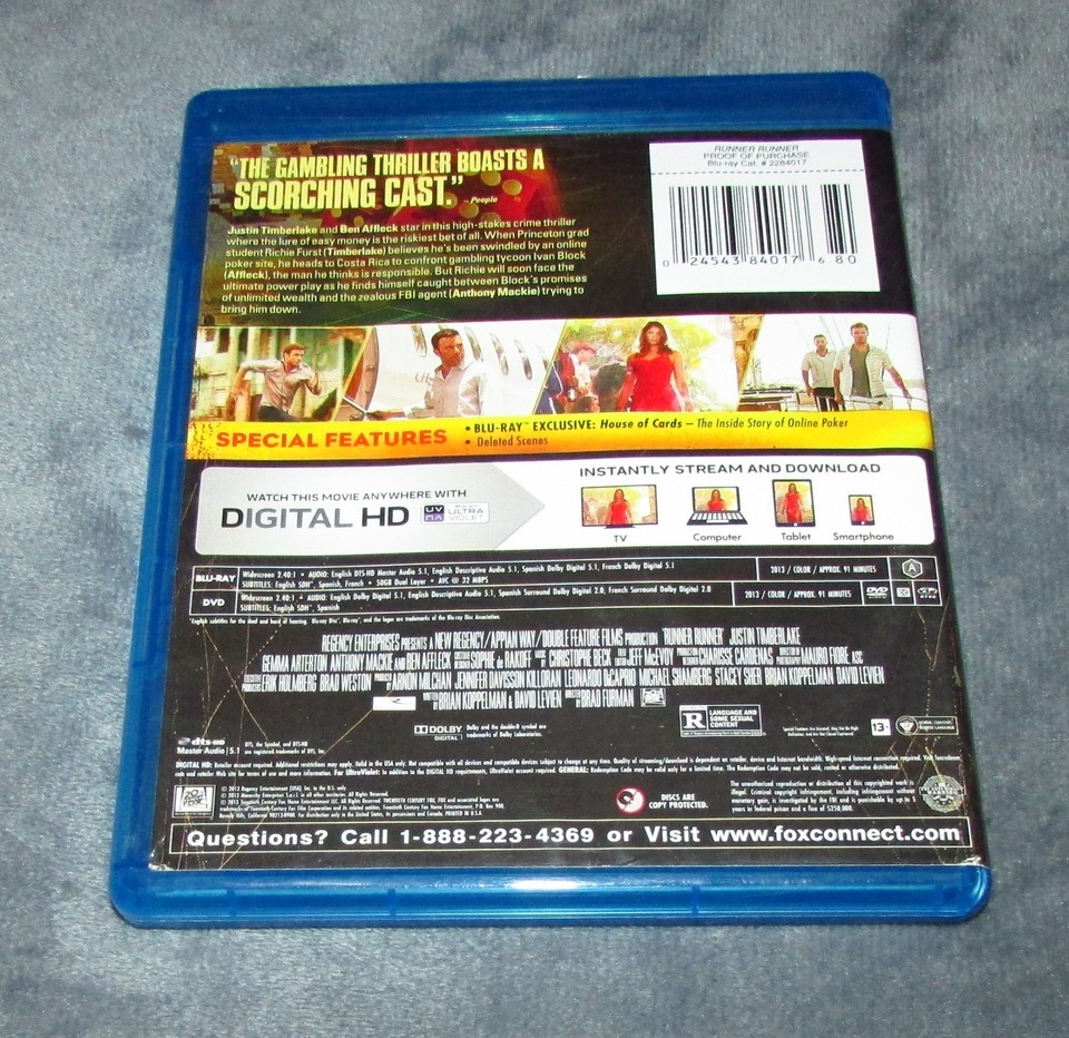 Runner Runner (Blu-ray/DVD, 2014, 2-Disc Set) Fast Shipping 24543840176| eBay
