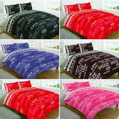 Printed Duvet Quilt Cover Keep Calm & Snooze Slogan Bedding Set with ...